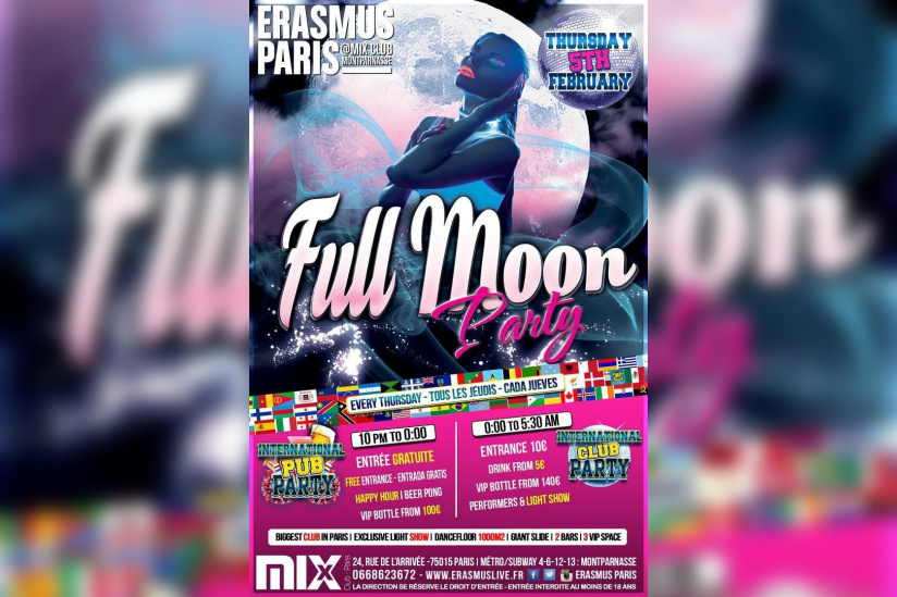 Erasmus Paris : Full Moon Party @Mix Club - Sortiraparis.com