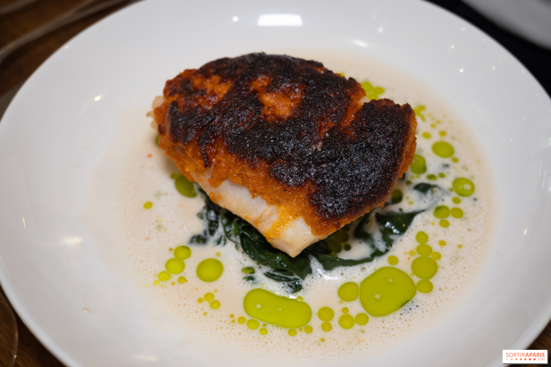 Arlette - lieu jaune, croustillant harrisa, épinards